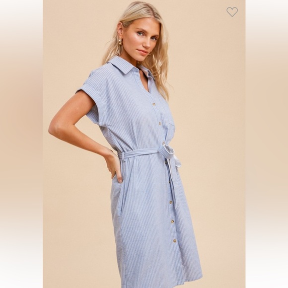 Hem & Thread | Dresses | Belted Shirt Dress Pin Stripe Collared ...
